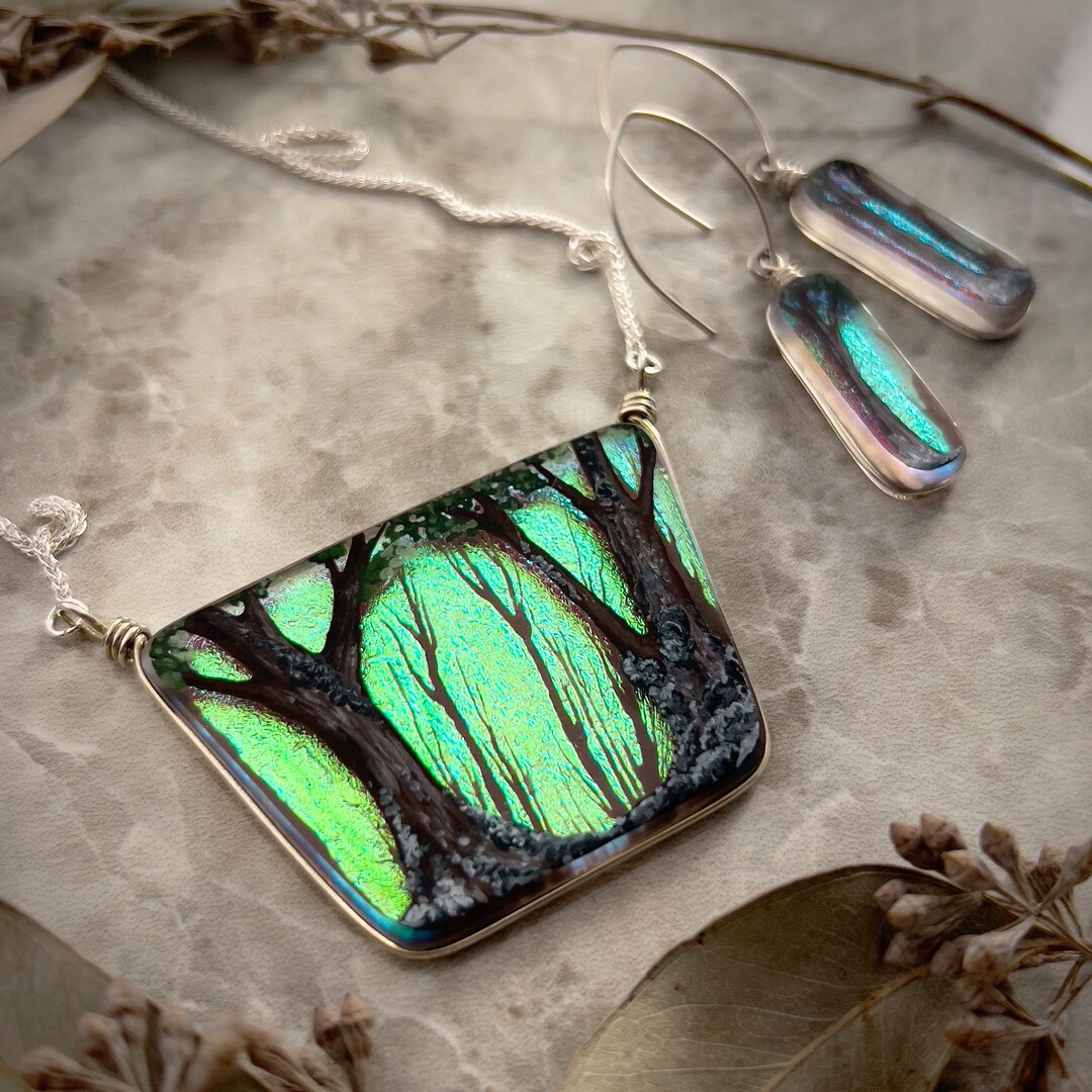 Enchanted Forest Statement Necklace: Dichroic Glass Wearable Art, Hand ...