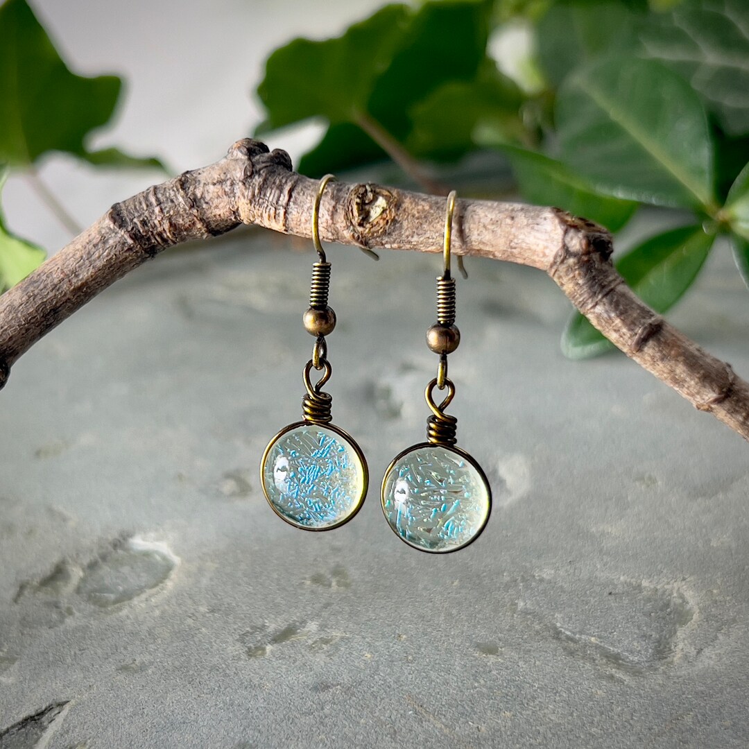 Iridescent Glass Fairy Dust Earrings: Spruce Green Cottagecore ...