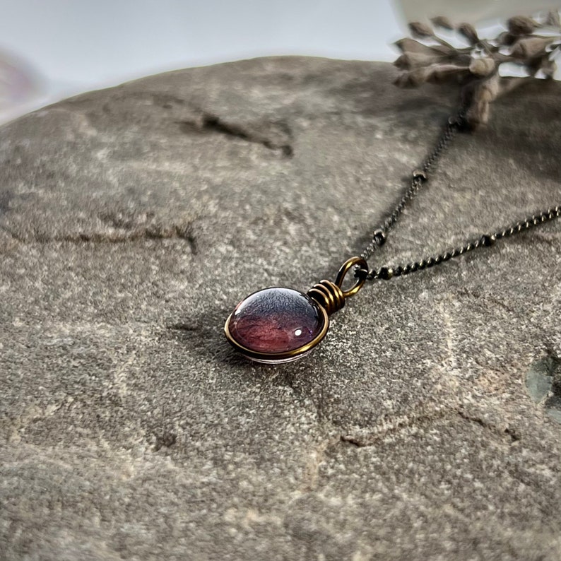 Light Violet Purple Art Glass Necklace: Antiqued Brass Autumn Style ...