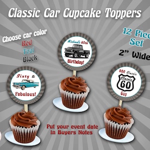 Classic Car Cupcake Toppers - Classic Car Birthday - 60th Birthday ...
