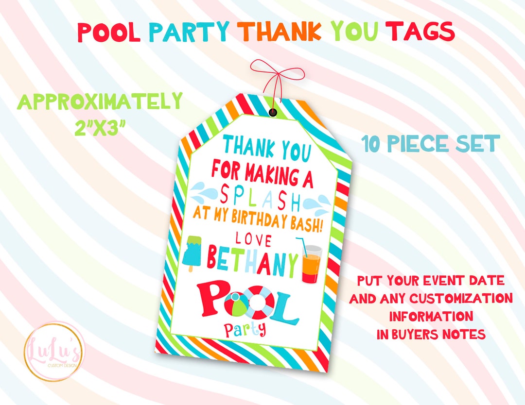 Pool Birthday Party Thank You Tags Pool Party Decor Pool - Etsy
