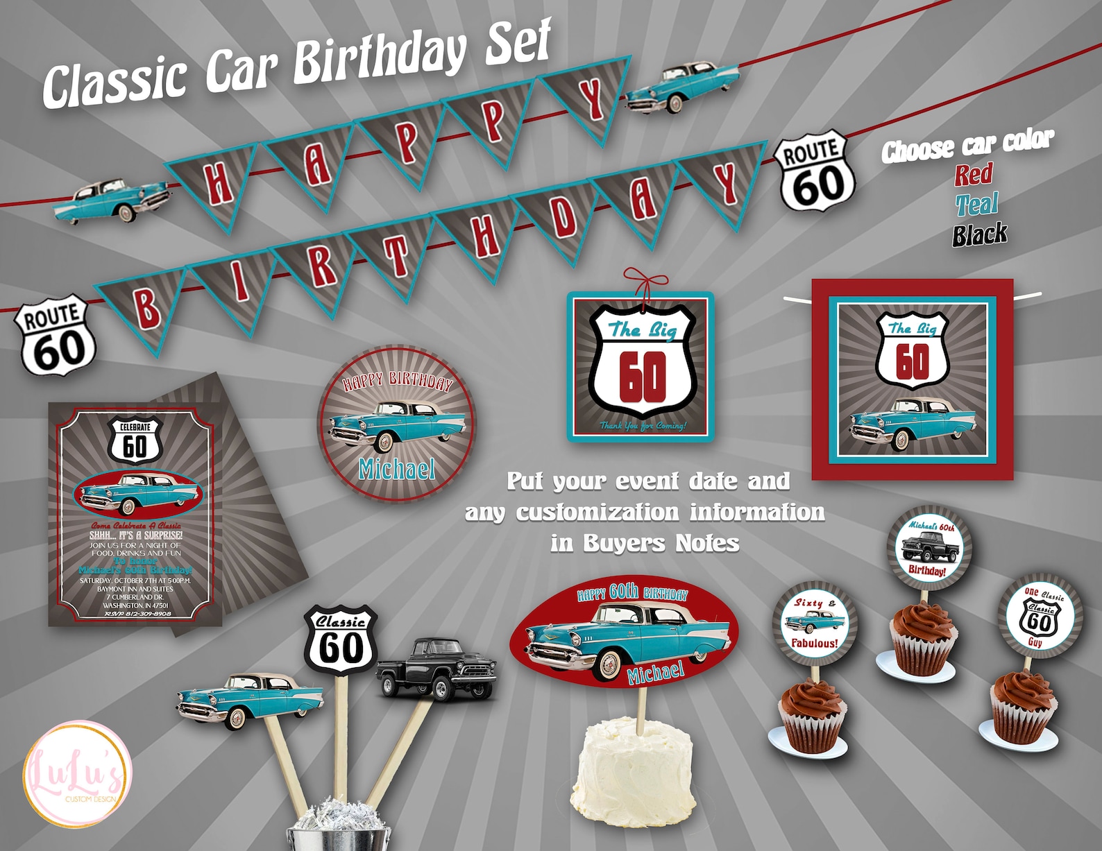 Classic Car Birthday Party Set - 60th Birthday - Classic Car ...