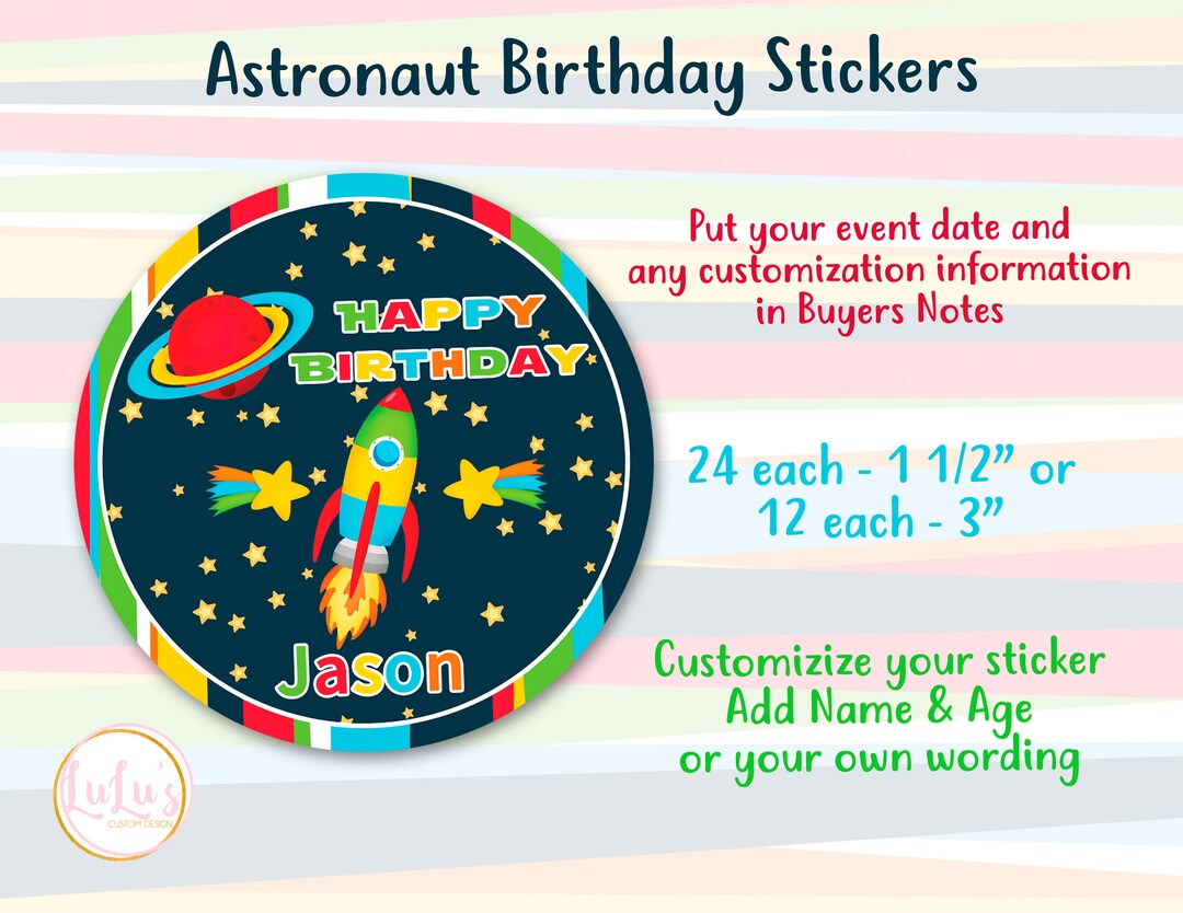 Astronaut Birthday Sticker Astronaut First Birthday Rocket - Etsy