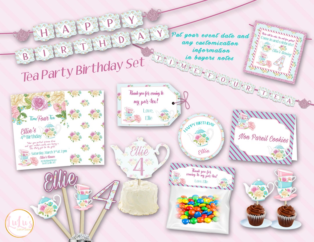 Tea Party Birthday Set - Tea Party Invitations - Tea Party Birthday ...