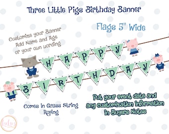 Three Little Pigs Banner Birthday Party Banner Huff and | Etsy