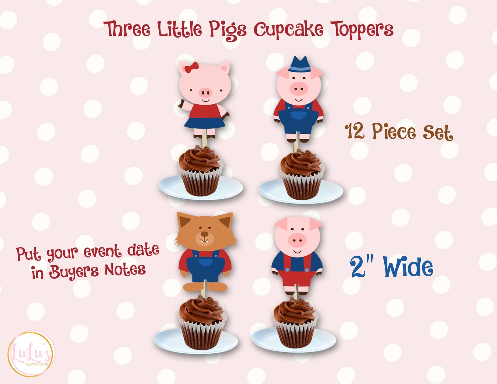 Three Little Pigs Cupcake Toppers Kids Birthday Party Cake - Etsy