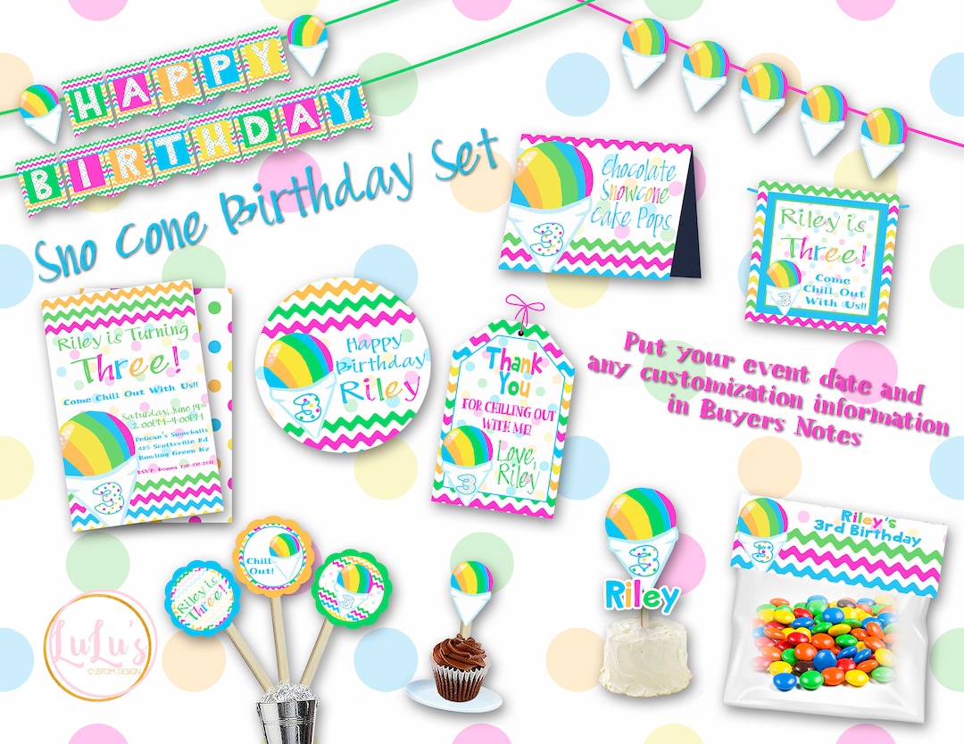 Snow Cone Birthday Party Set - Snow Cone Birthday Invitations -sno Cone ...