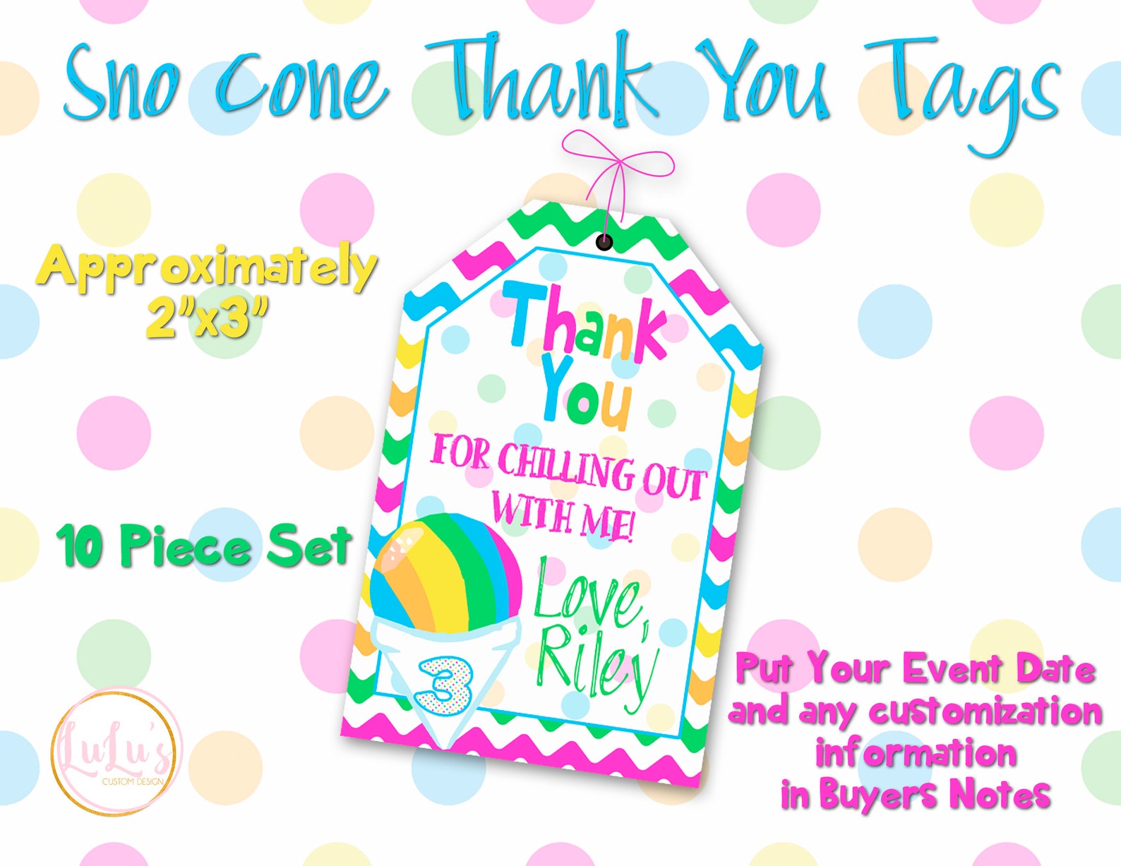 Snow Cone Thank You Tags - Snow Cone Birthday Party Favors - Sno Cone ...