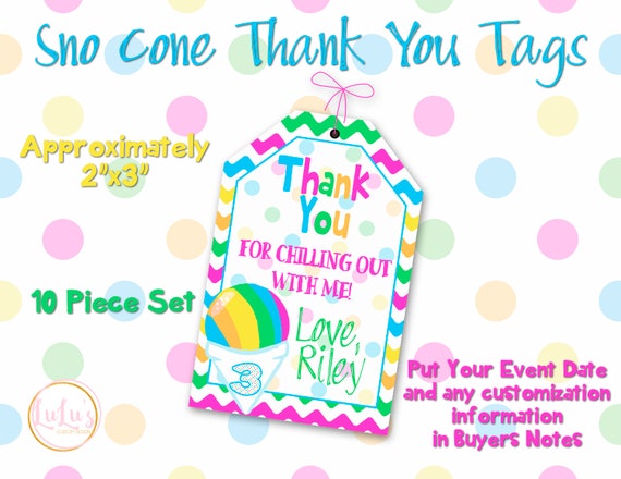 Snow Cone Thank You Tags Snow Cone Birthday Party Favors | Etsy