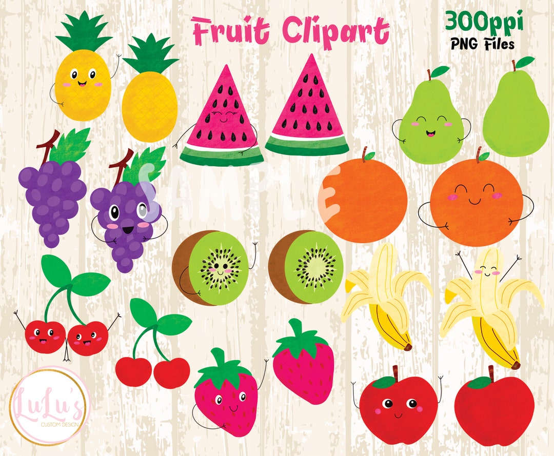 Fruit Clipart - Cute Fruit With Faces Clipart - Kawaii Clipart ...