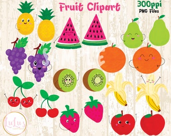 Kawaii Fruit Clipart, Cute Fruit Clip Art , Food Clipart CG209 - Etsy ...