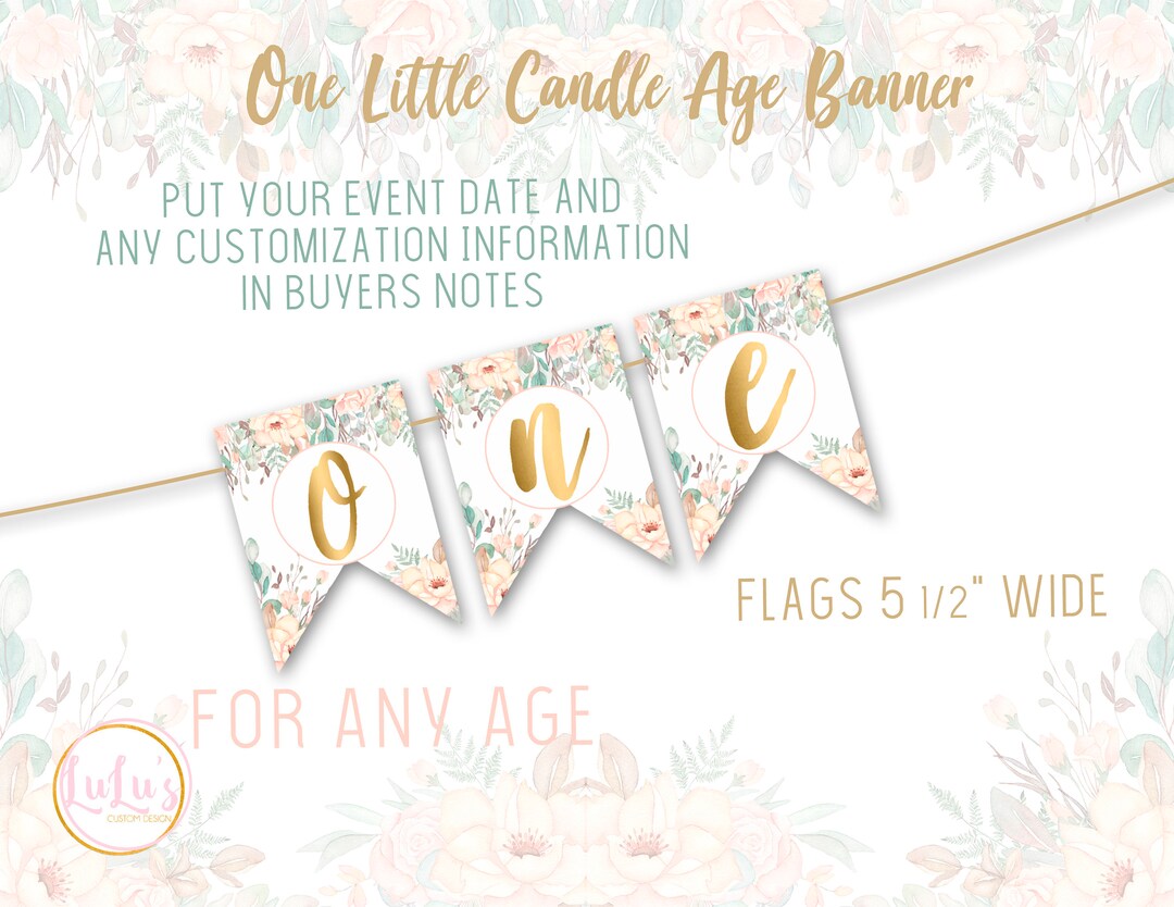 One Little Candle Birthday Banner Floral First Birthday Banner One ...