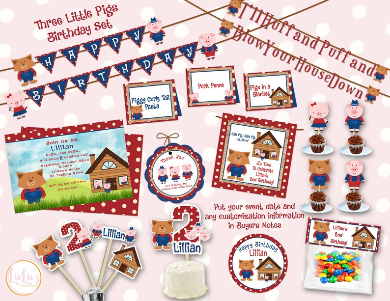 Three Little Pigs Banner Birthday Party Banner Huff and | Etsy