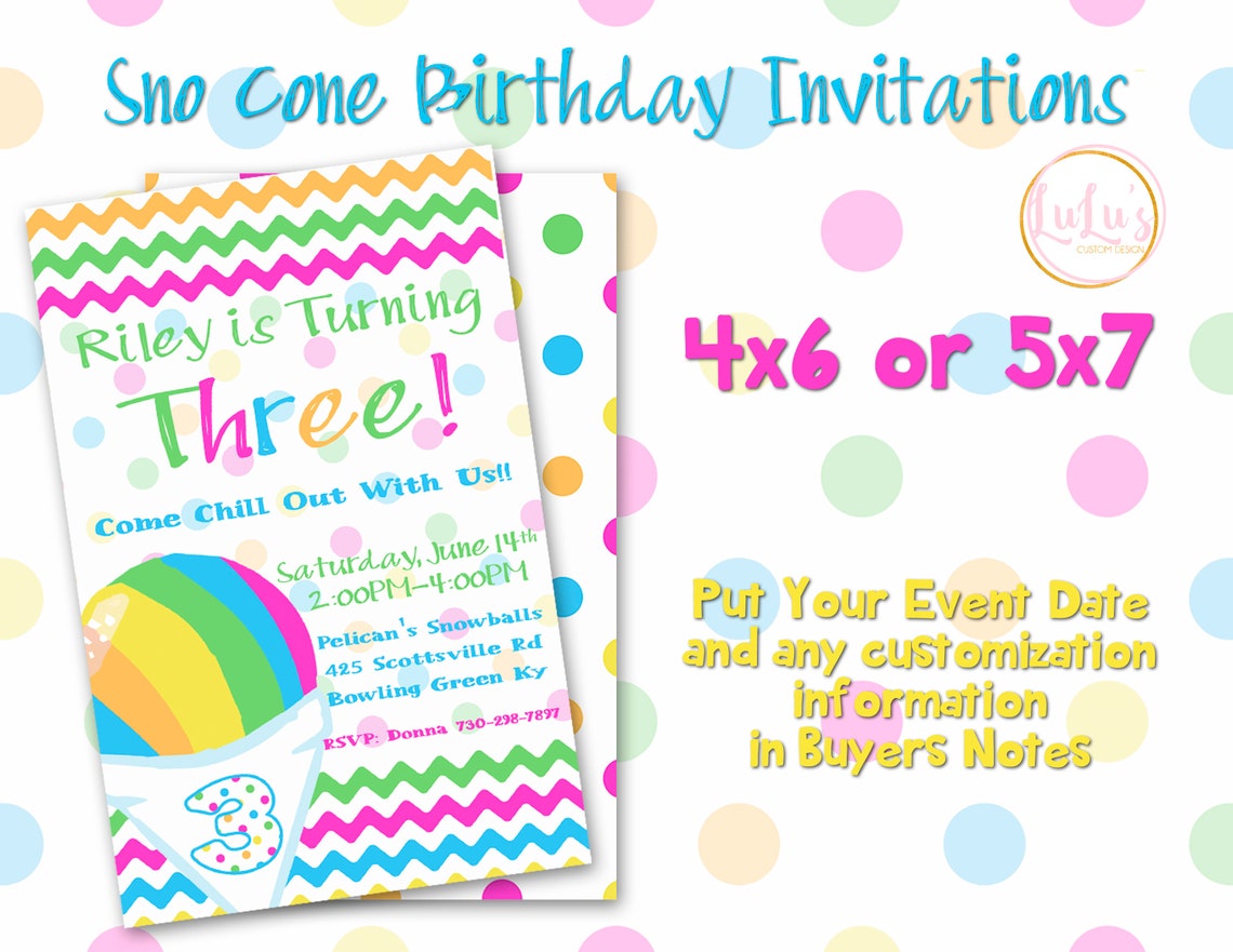 Snow Cone Birthday Party Set - Snow Cone Birthday Invitations -sno Cone ...