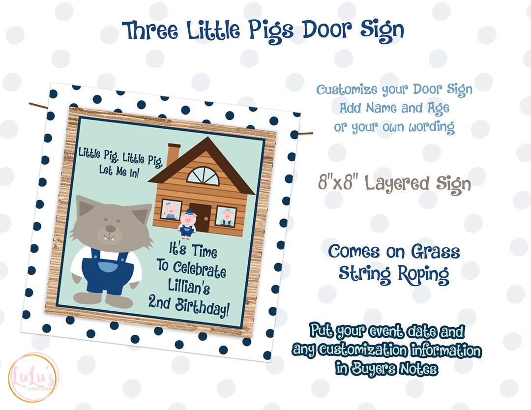 Three Little Pigs Birthday Party Door Sign Three Little Pigs First ...