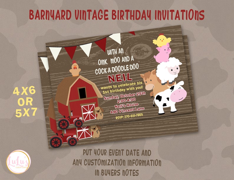 Barnyard Vintage Birthday Party - Barnyard First Birthday Invitations ...