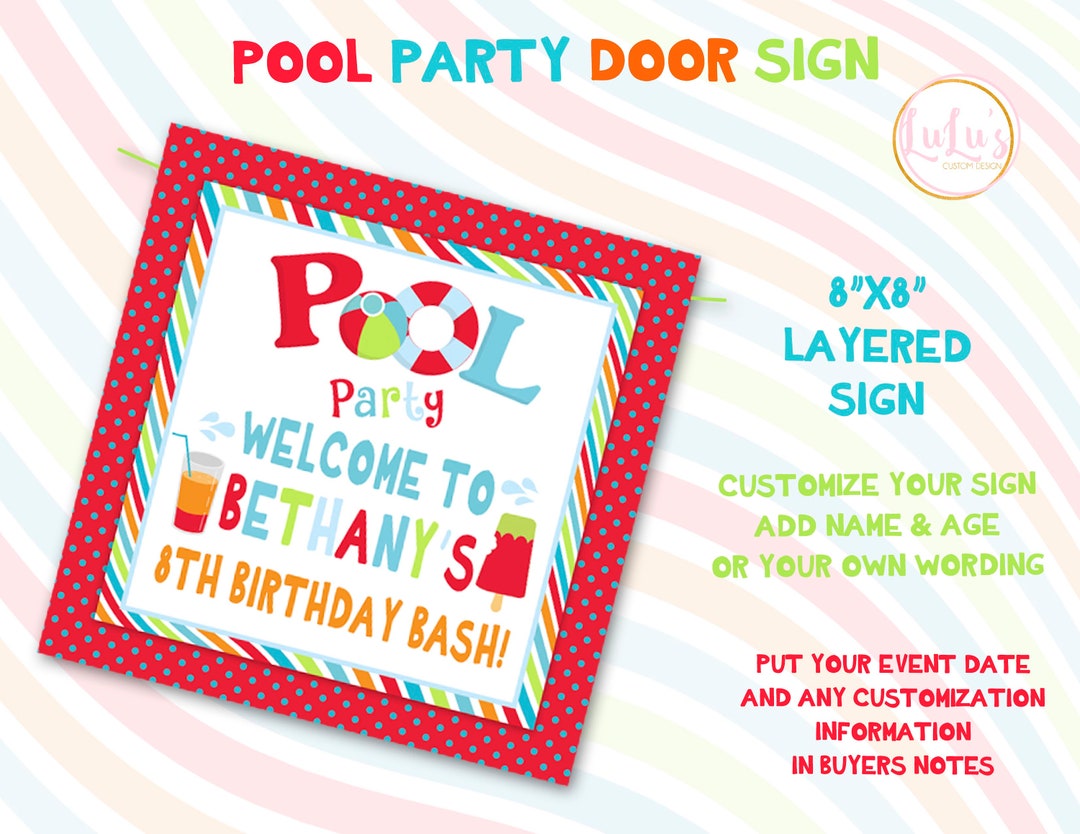 Pool Birthday Party Door Sign Pool Birthday Party Decor Pool Birthday ...