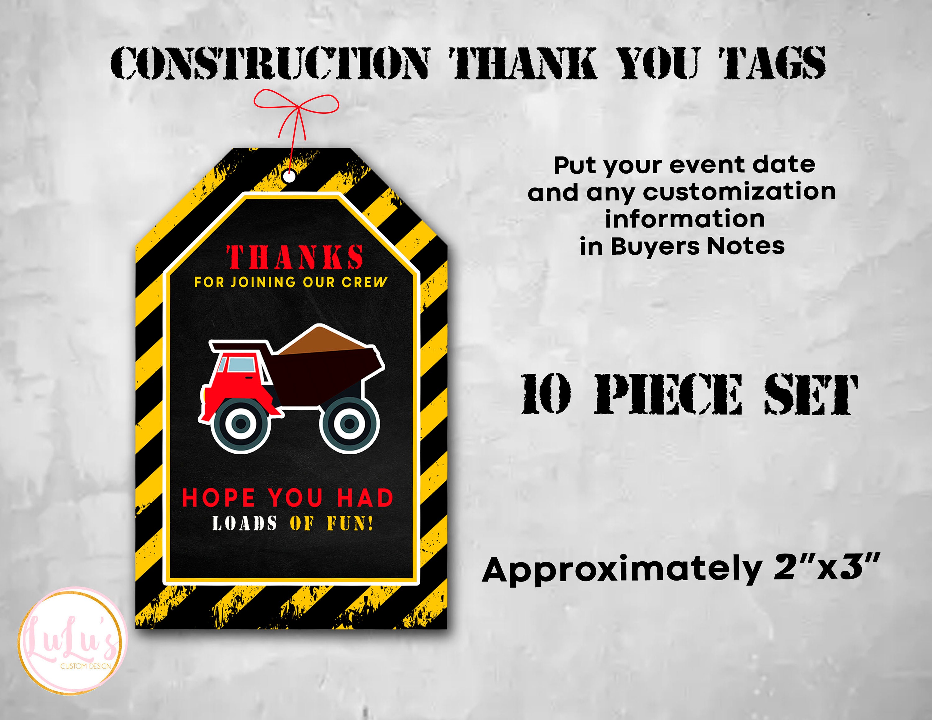 Construction Birthday Party Thank You Tags Excavation - Etsy