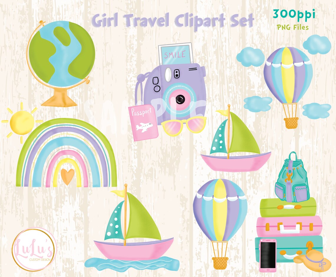 Girls Travel Set Clipart Girls Adventure Set Clipart - Etsy