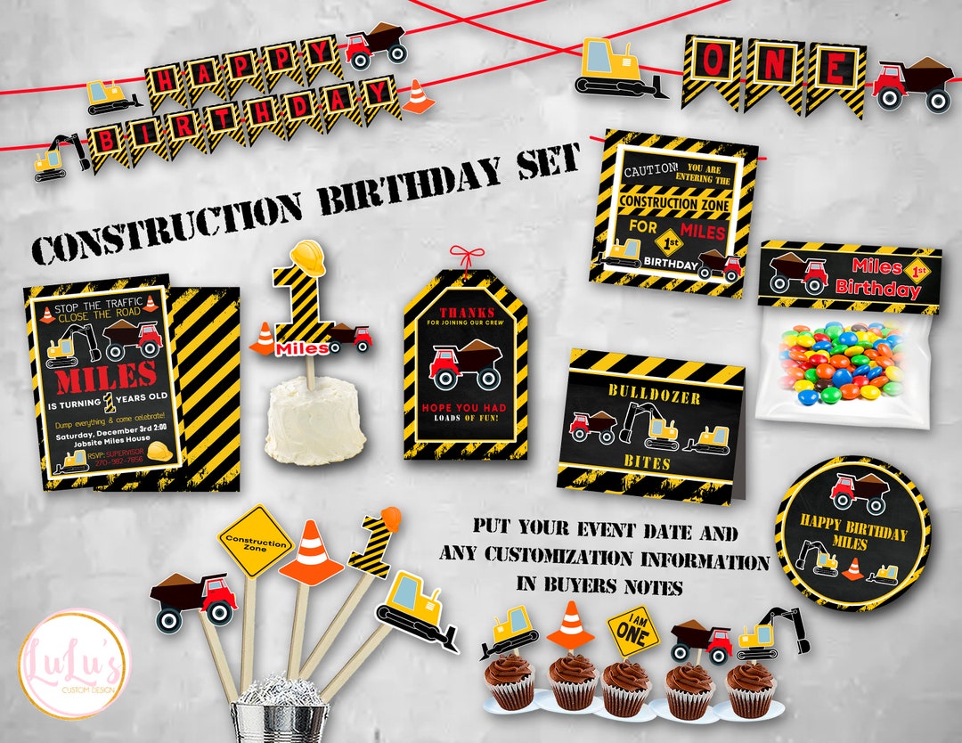 Construction Birthday Party Set - Excavation First Birthday Party ...