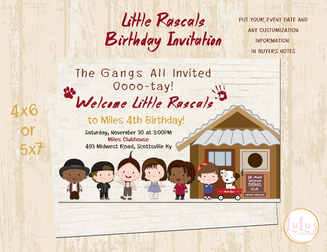 Little Rascals Birthday Party Invitations - Little Rascals Party ...