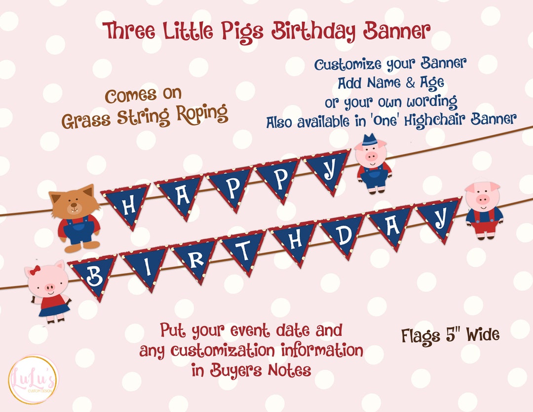 Three Little Pigs Banner Birthday Party Banner Huff and Puff Party ...