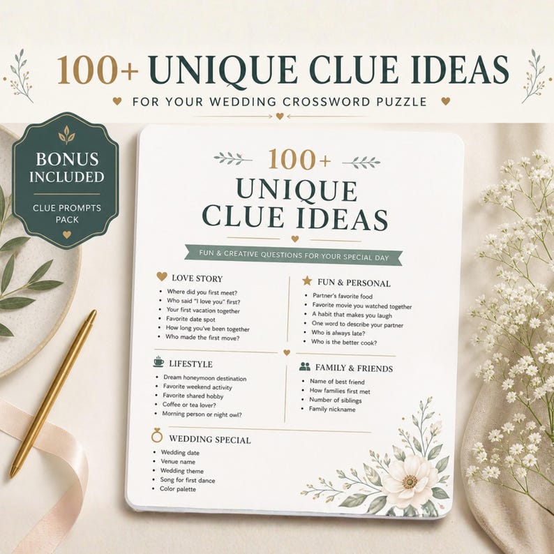 Custom Wedding Crossword Puzzle Sip and Solve, Bridal Shower Games ...