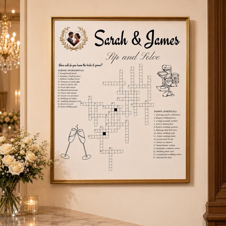 Custom Wedding Crossword Puzzle Sip and Solve, Bridal Shower Games ...