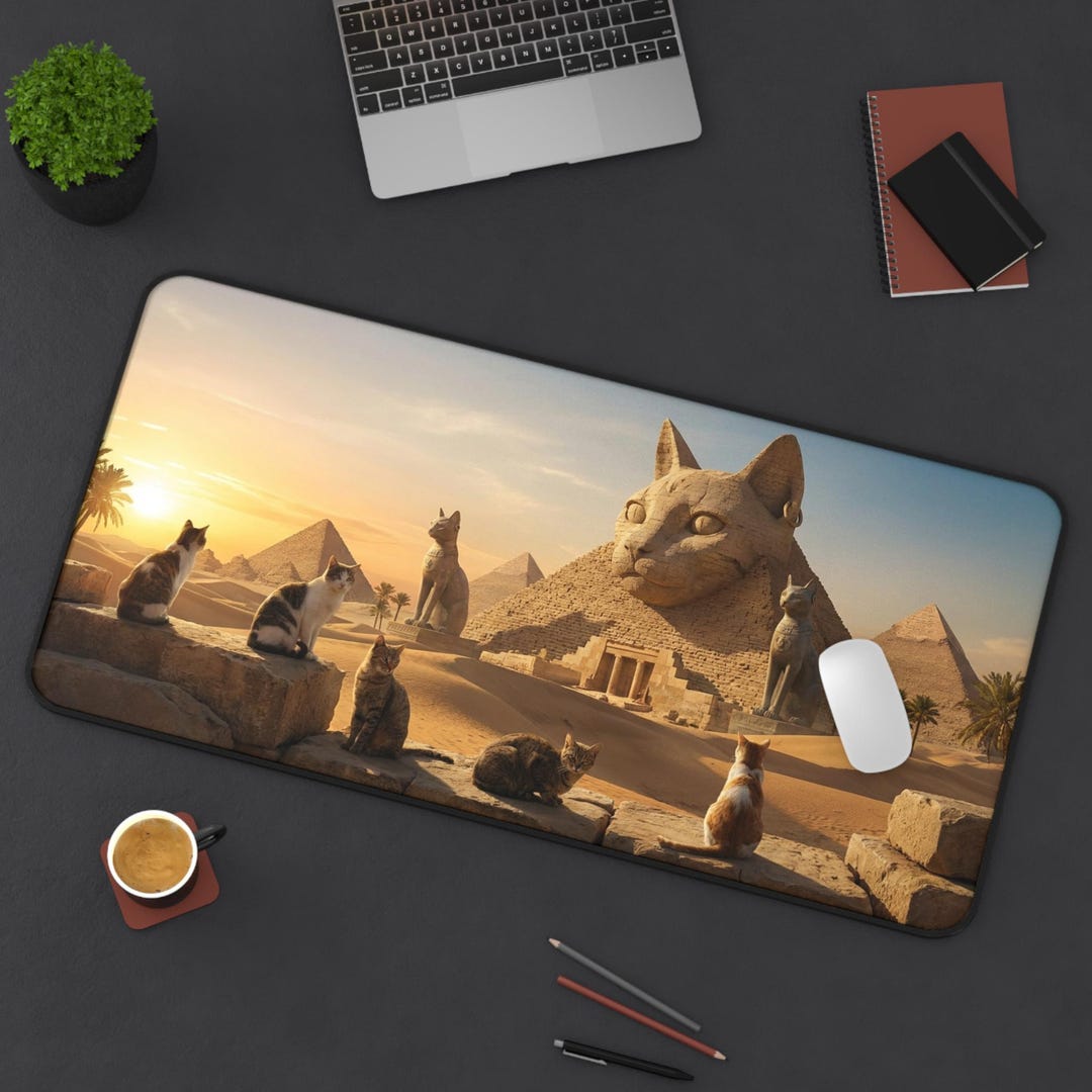 Egyptian Cat Pyramids Desk Mat | Ancient Egypt Cat Sphinx Scene - Etsy