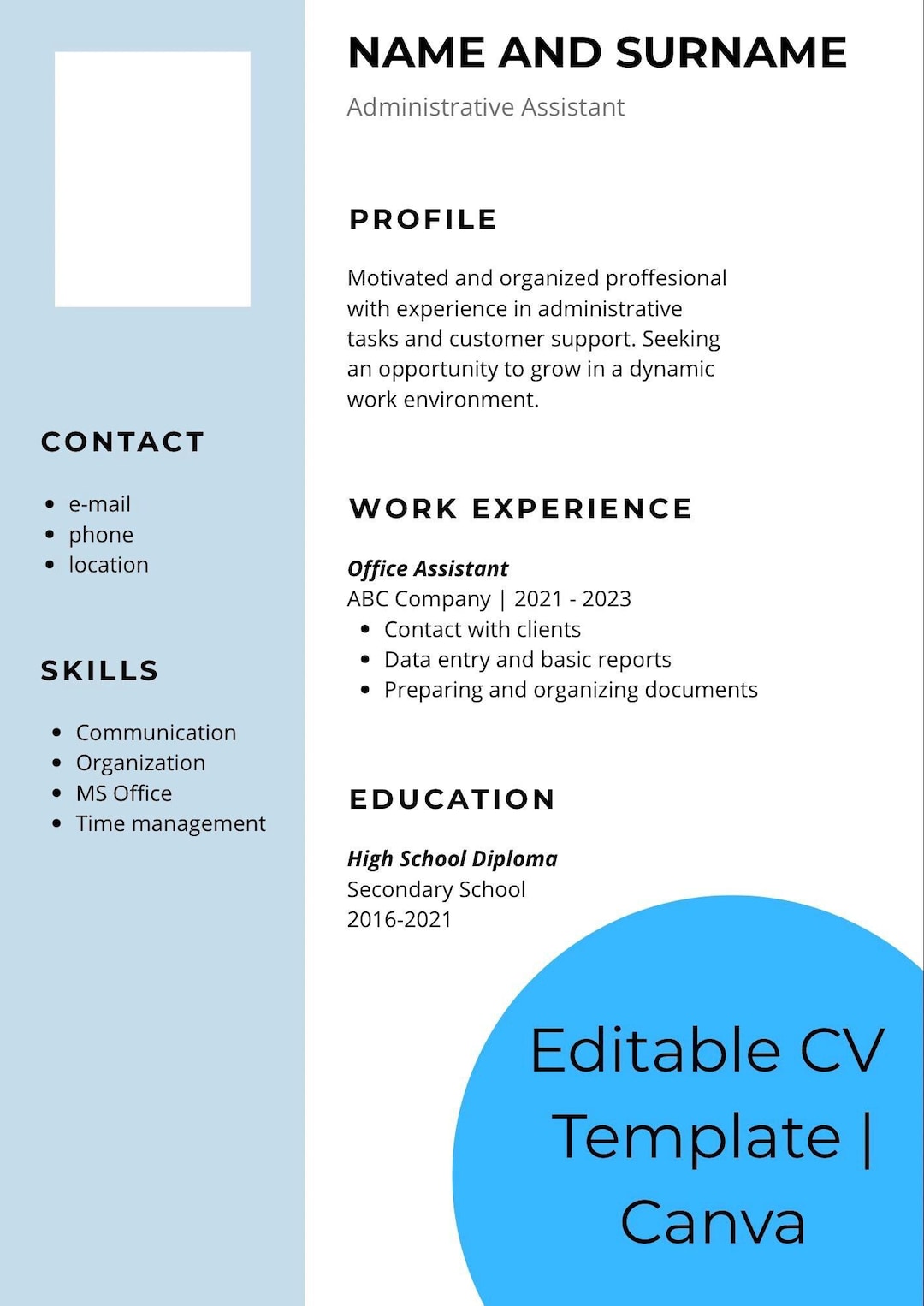 Modern CV Resume Template Canva | Professional Resume | Editable CV ...