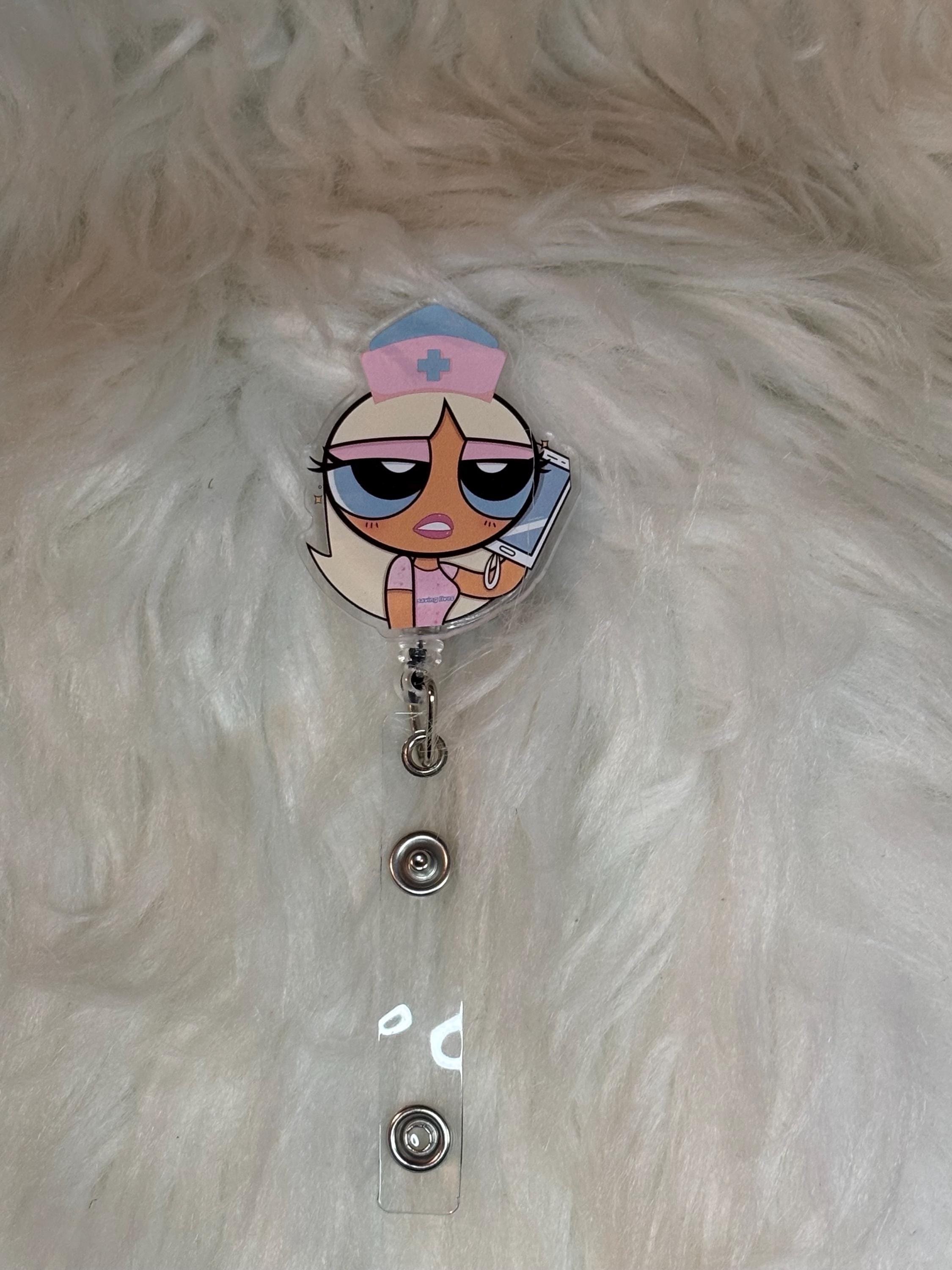 Pink & Blue Cartoon Nurse Badge Reel | Cute Retractable ID Holder ...