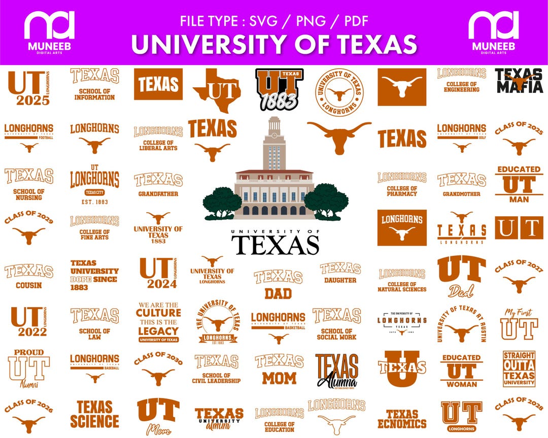 Usa Made LONGHORNS Digital Svg Bundle University of Texas at Austin Png ...