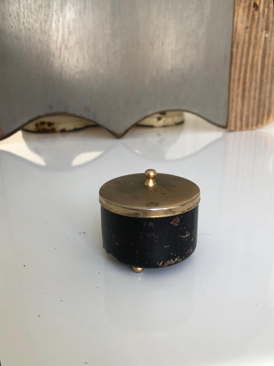 Vintage Postage Stamp Roll Holder Gold Tone Lid and Feet Black Painted ...