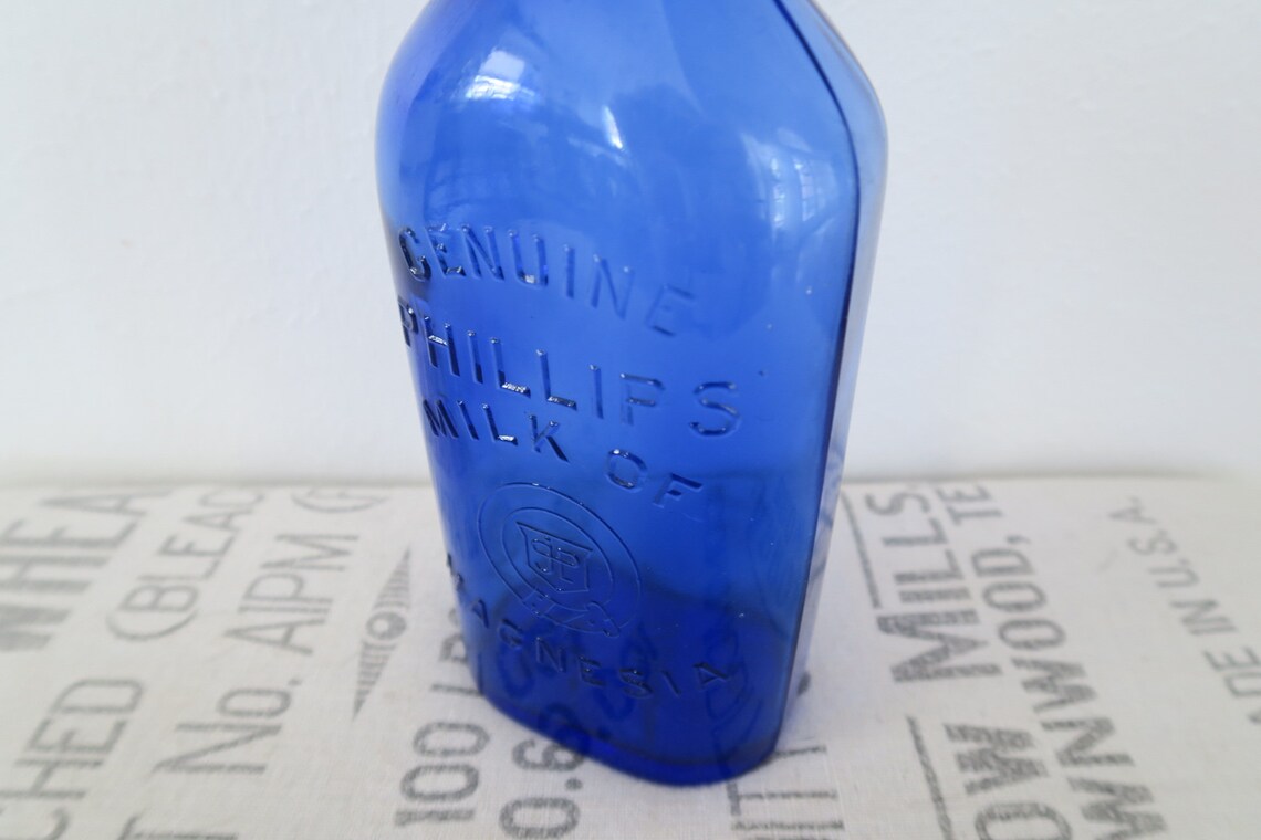 Vintage Large Cobalt Blue Glass Genuine Phillips Milk of Magnesia ...