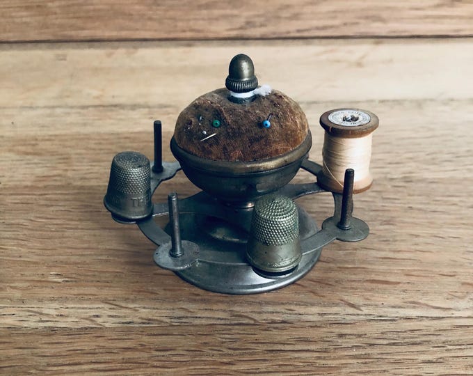 Antique Sewing Spindle With Pin Cushion and 7 Stems for Placing Thread ...