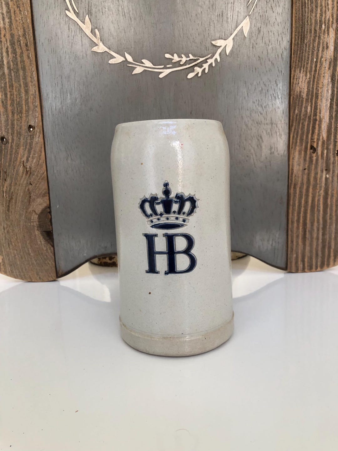 Vintage HB Hofbrauhaus Beer Stein Mug Blue Logo Stoneware Germany Blue ...