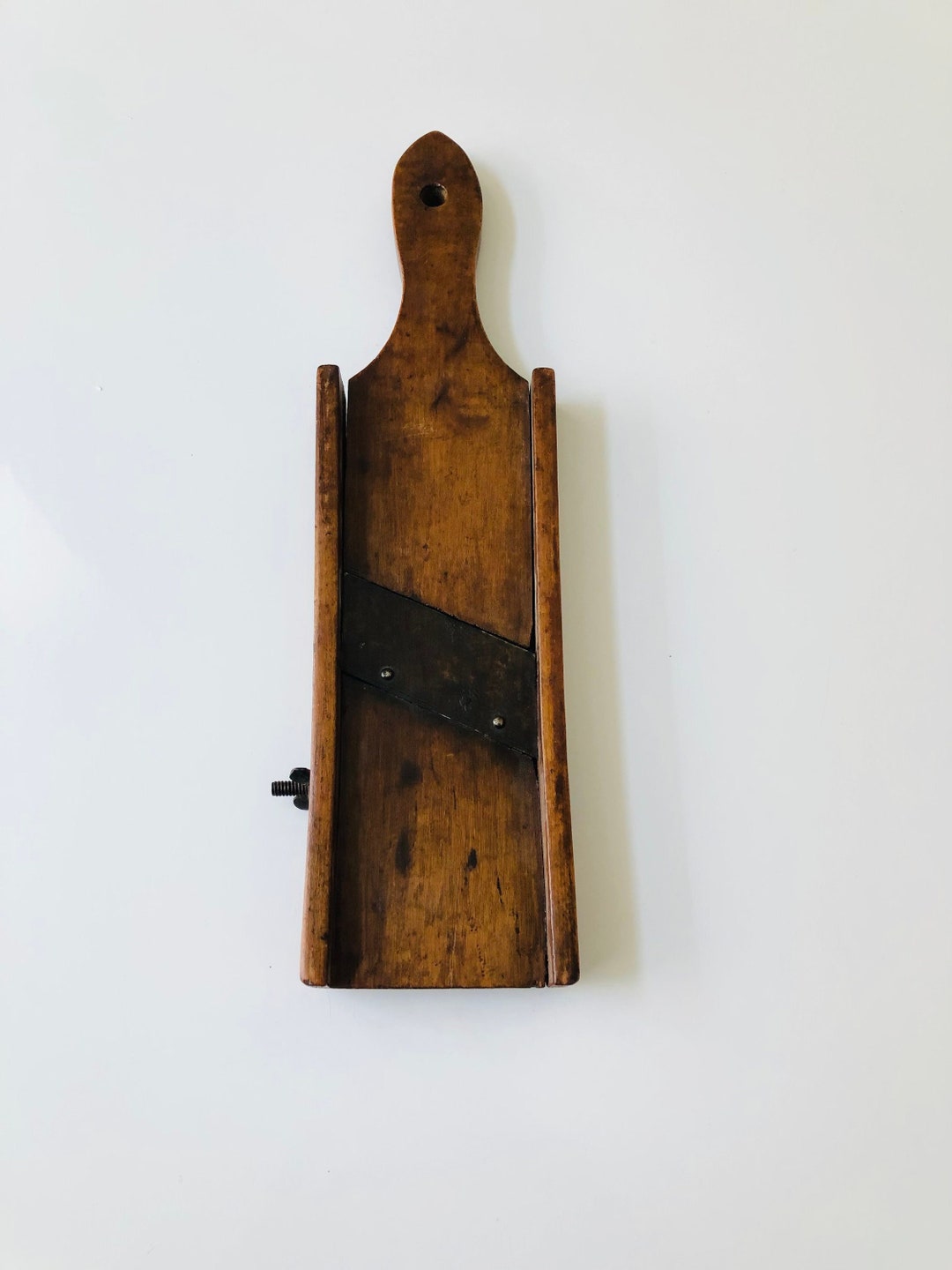 Vintage Primitive Wood and Metal Small Mandolin Cabbage Vegetable ...