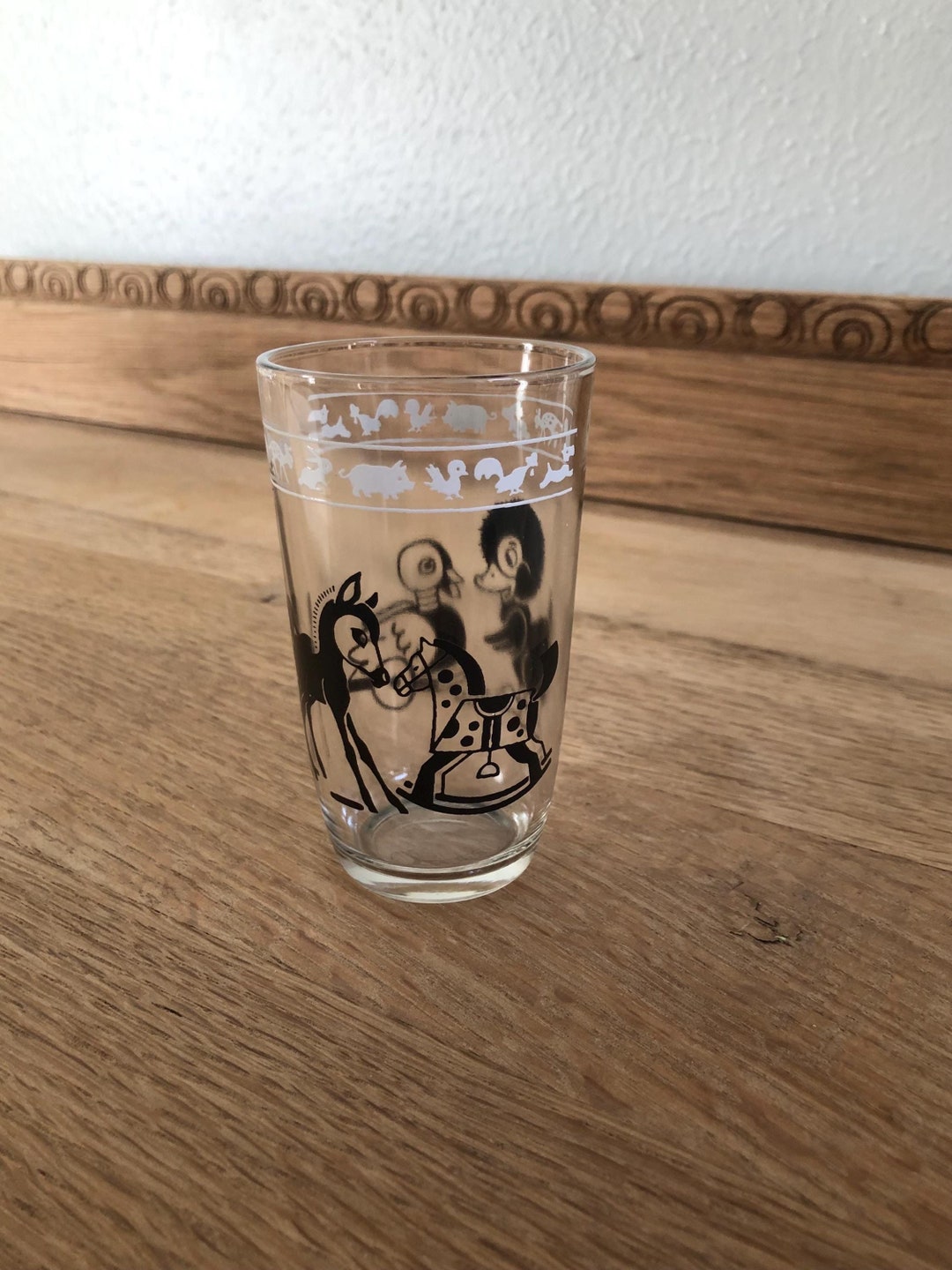 Vintage Juice Glass Swanky Swig Black With Animals Rare Retro ...