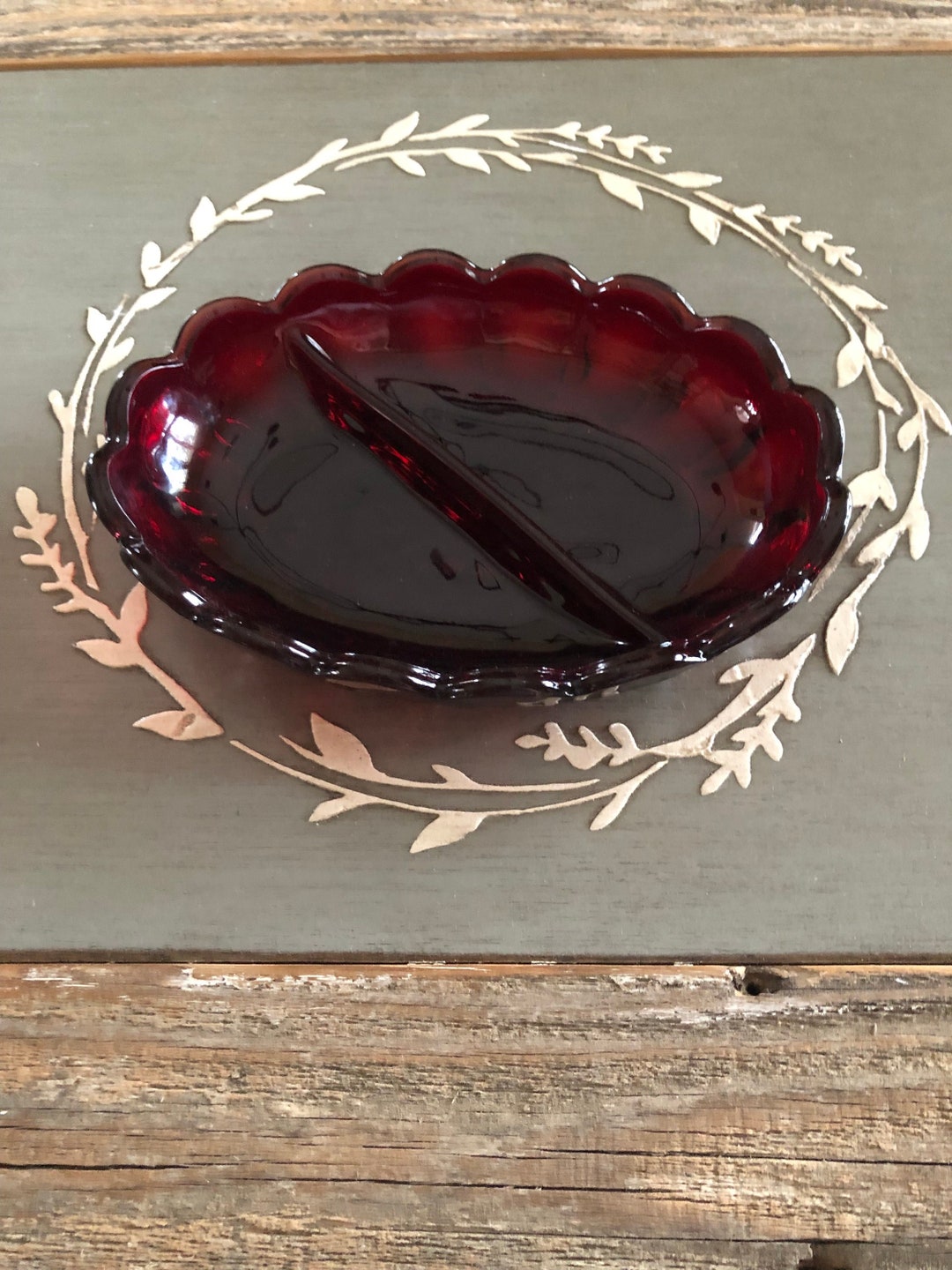 Vintage Anchor Hocking Ruby Red Oval Divided Relish Dish Dish Fairfield ...