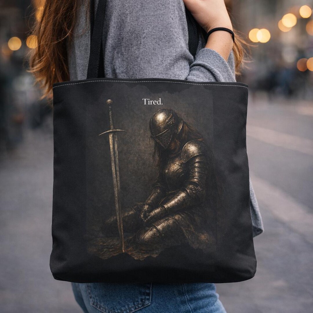 Tired Female Knight Tote Bag, Dark Fantasy Warrior Woman, Gothic ...