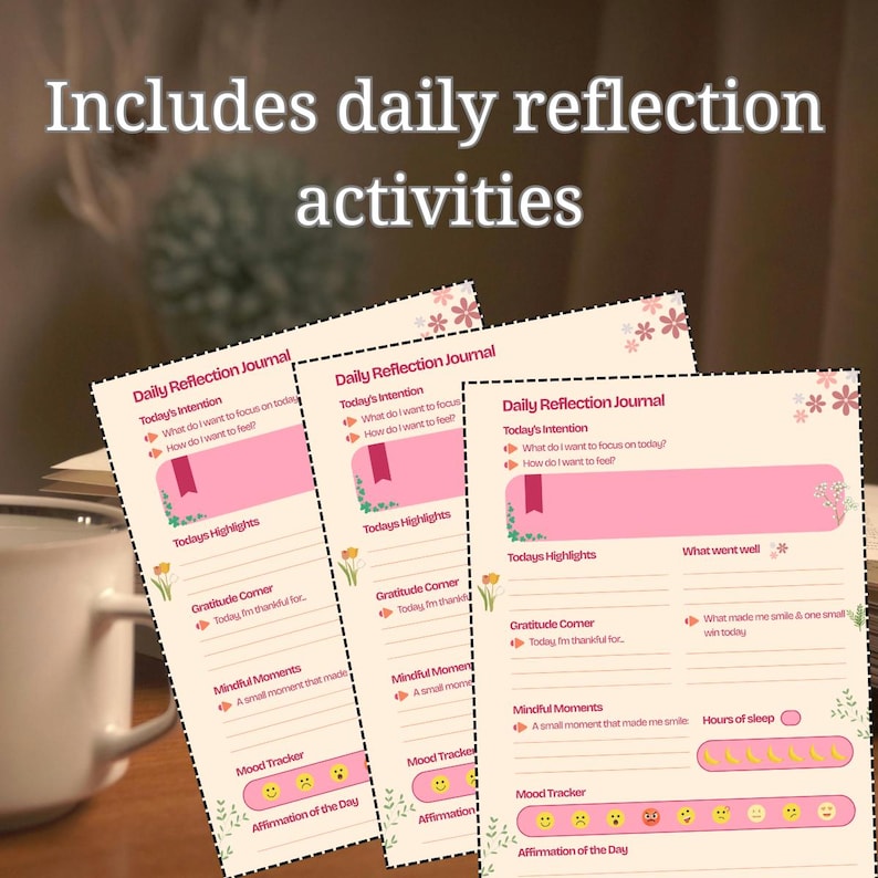 Daily Reflection Journal Printable | Self-love, Mood Tracker (PDF A4 ...