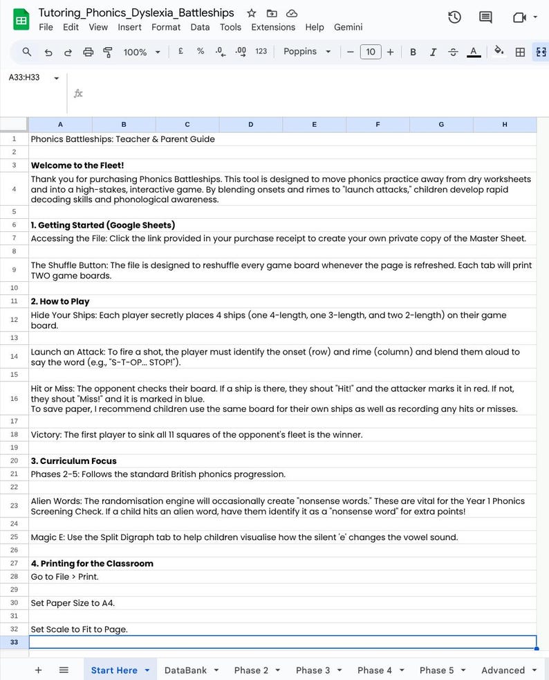 Phonics Battleships Google Sheets Template - Etsy