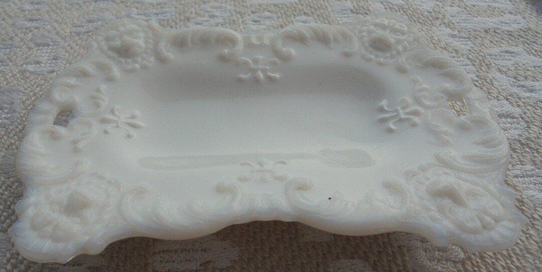Antique Victorian Roses Opaline Milk Glass Small Tray - Etsy