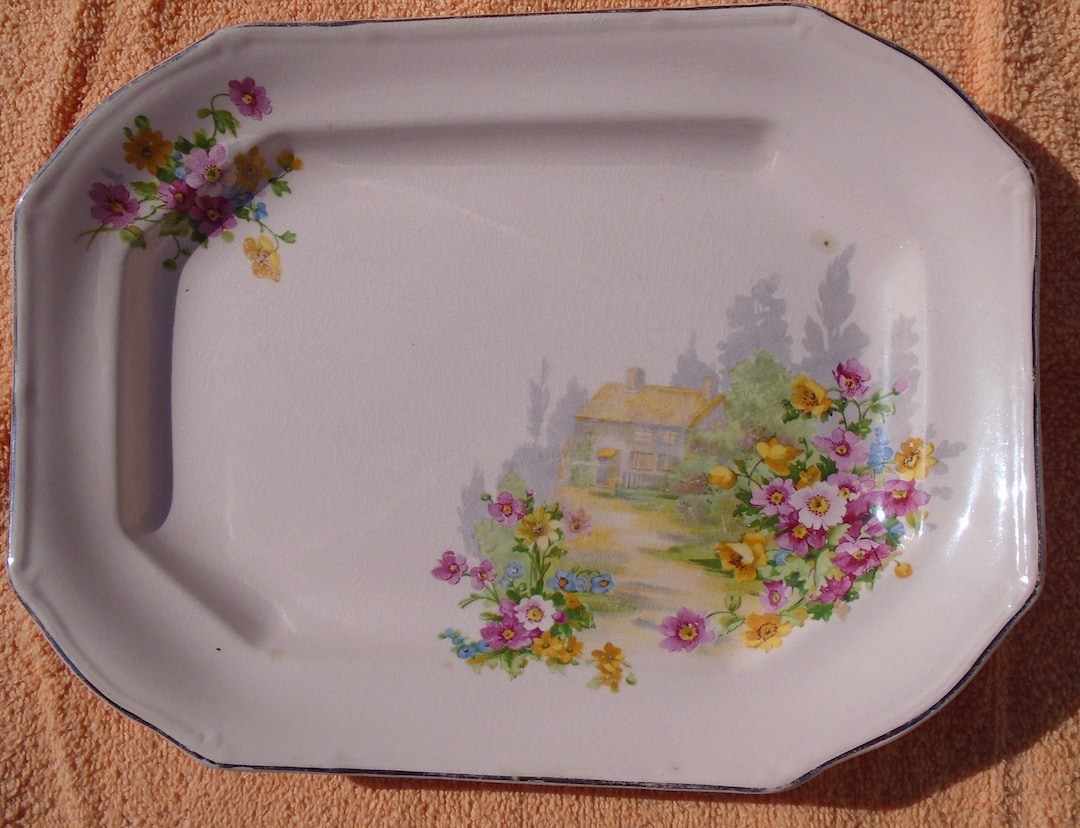Plate TST Vintage Base Pink with Cottage and Flowers - Etsy Österreich
