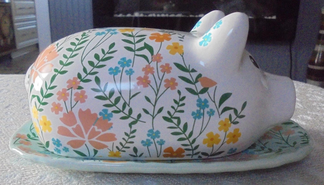 Ceramic Pig Butter Dish Floral Country - Etsy