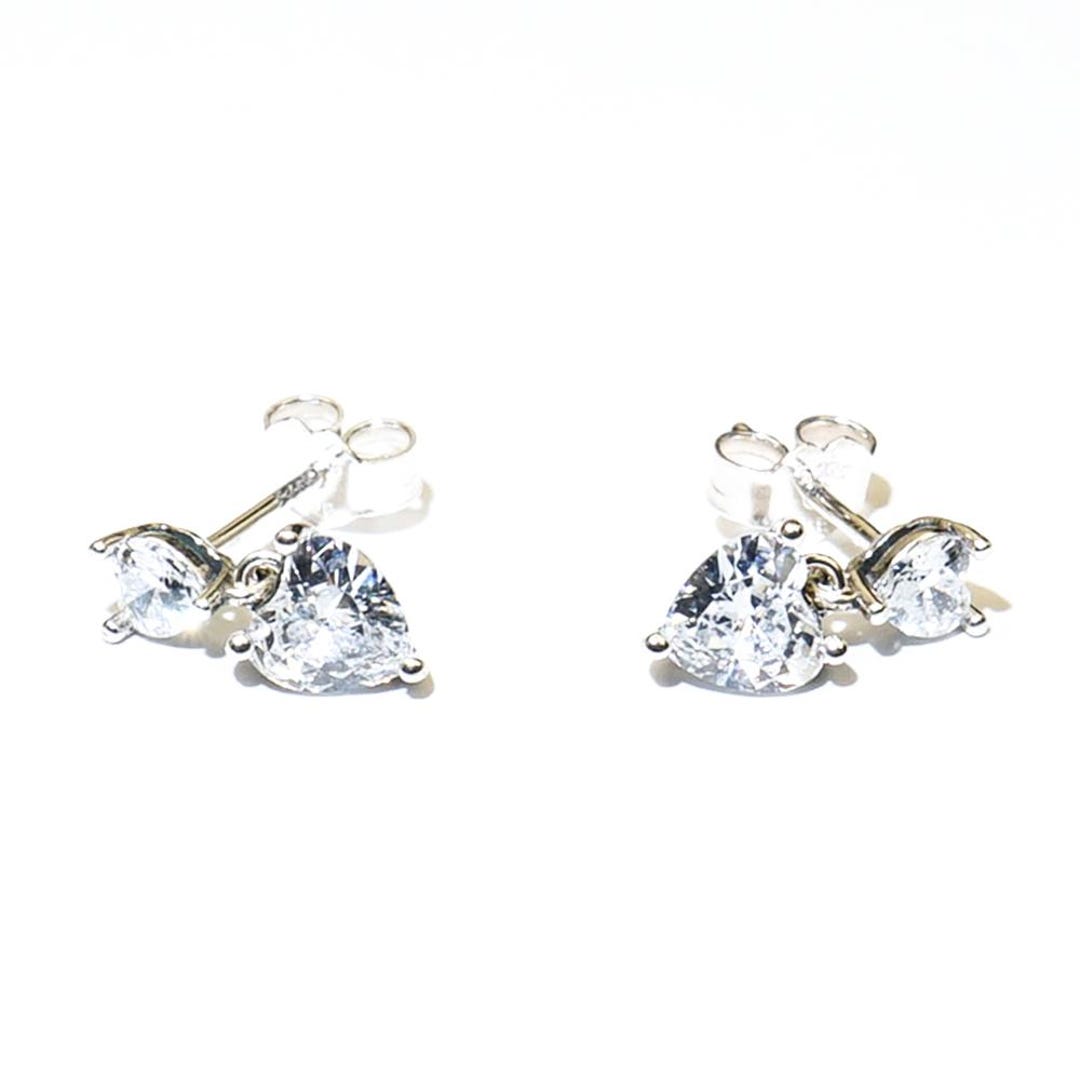 Pandora Double Heart Sparkling Stud Earrings Sterling Silver S925 Ale ...