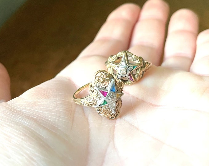 Vintage Eastern Star Rings Gothic Star Ring Masons OES 10k and 14k ...