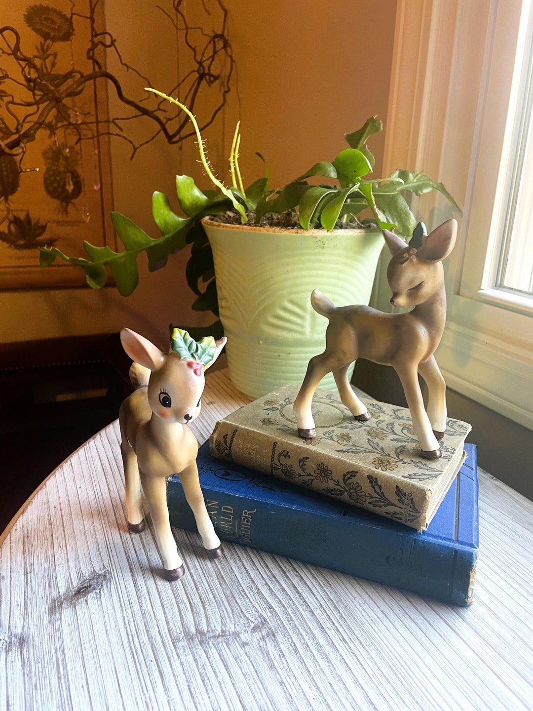 RARE- Pair- Josef Originals Holly Deer- MCM Kitschy Christmas- Made in ...