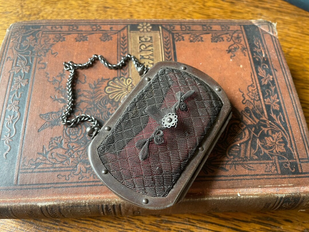 Vintage 1900's Metal Mesh Small Coin Purse on Chain Pierced Metal ...