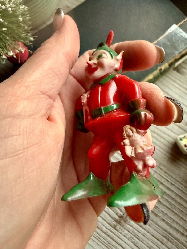 Vintage Rosbro MCM Plastic Elf Ornament- Retro MCM Plastic Elf Pointy ...